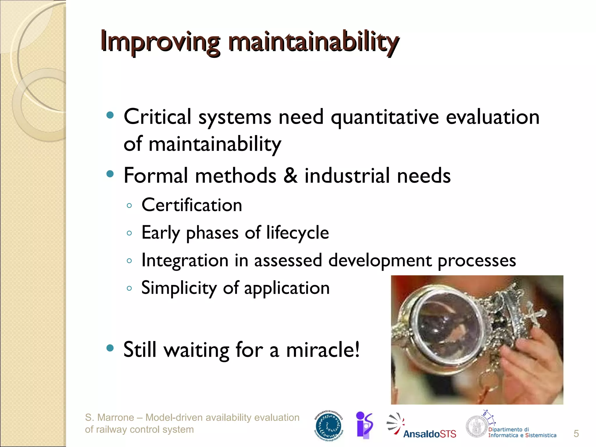 Model Driven Availability Evaluation Of Railway Control Systems Ppt
