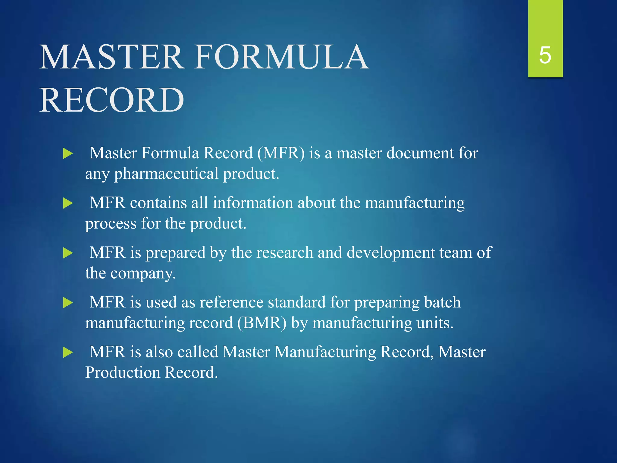 REGULATORY AFFAIRS & MASTER FORMULA RECORD | PPTX
