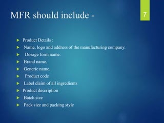 REGULATORY AFFAIRS & MASTER FORMULA RECORD | PPTX