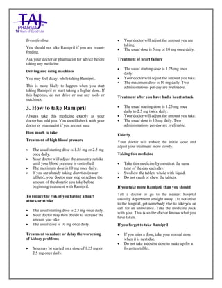 Ramipril Tablets BP 5mg, 10mg Taj Pharma PIL | PDF