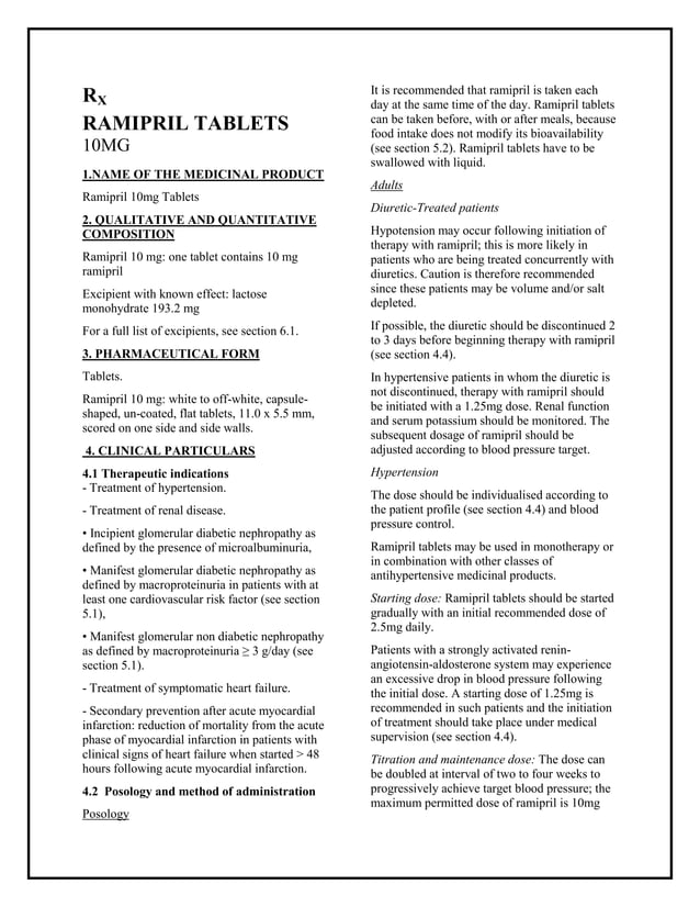 Ramipril 10mg tablets smpc taj pharmaceuticals | PDF