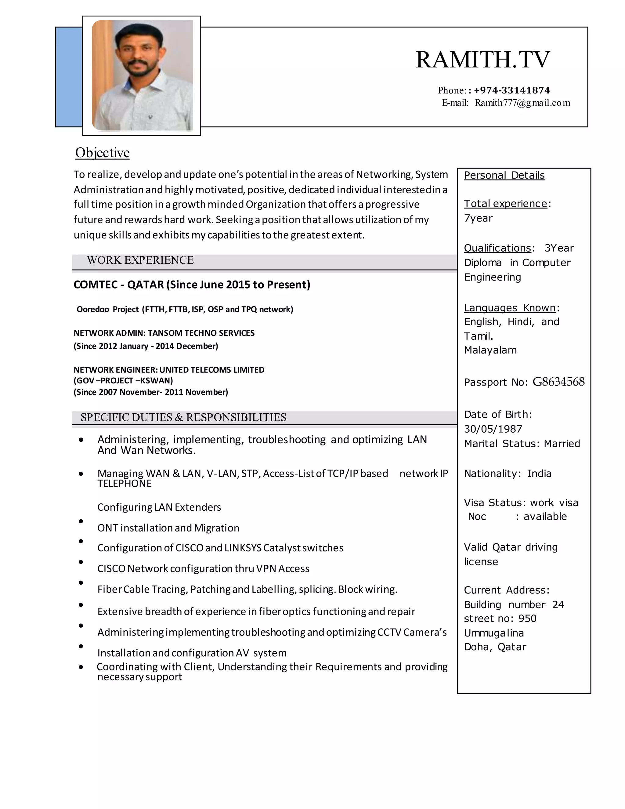 Ramith cv | DOCX | Computer Networking | Computing