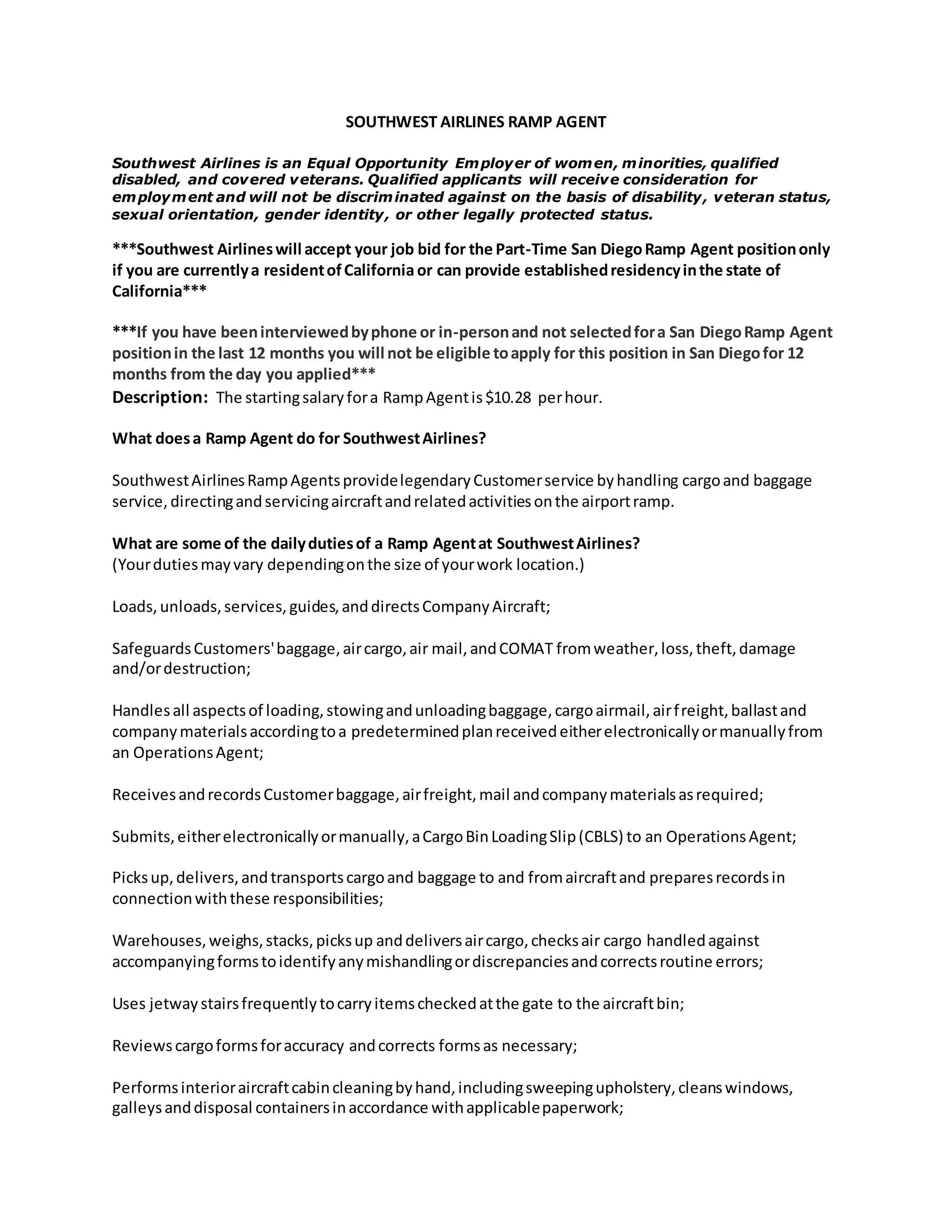 Ramp agent san job description updated | DOCX
