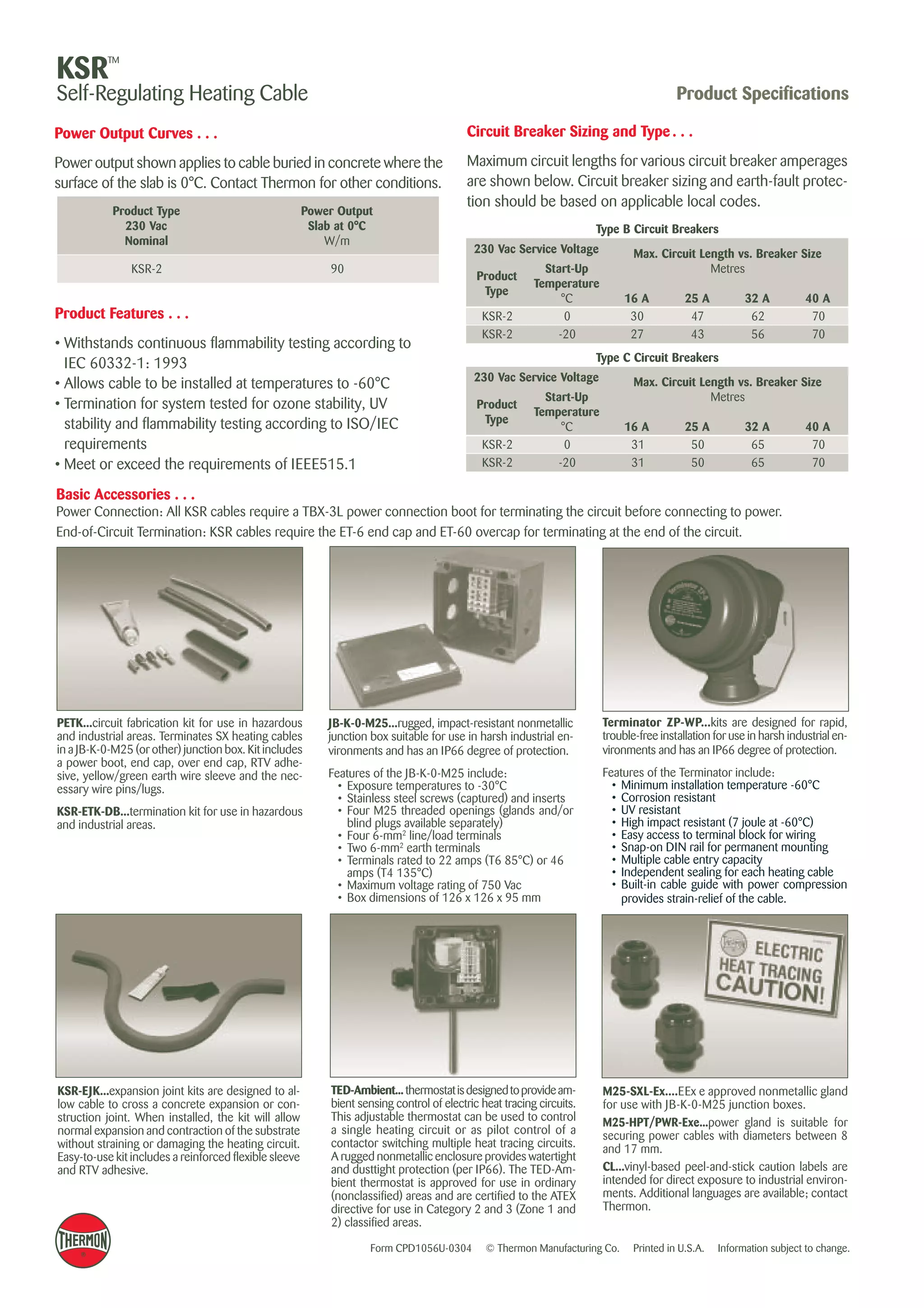 Ramp Heating - Thermon KSR-2 Heat Tracing Cables (Self-Regulating) | PDF