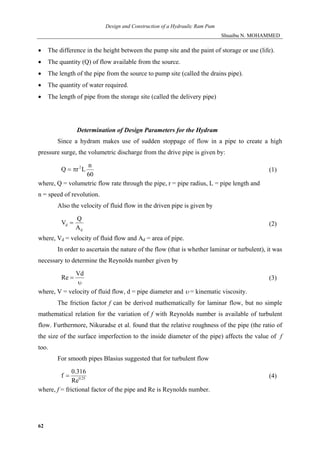 Design and Construction of a Hydraulic Ram Pump; by Shuaibu Ndache ...