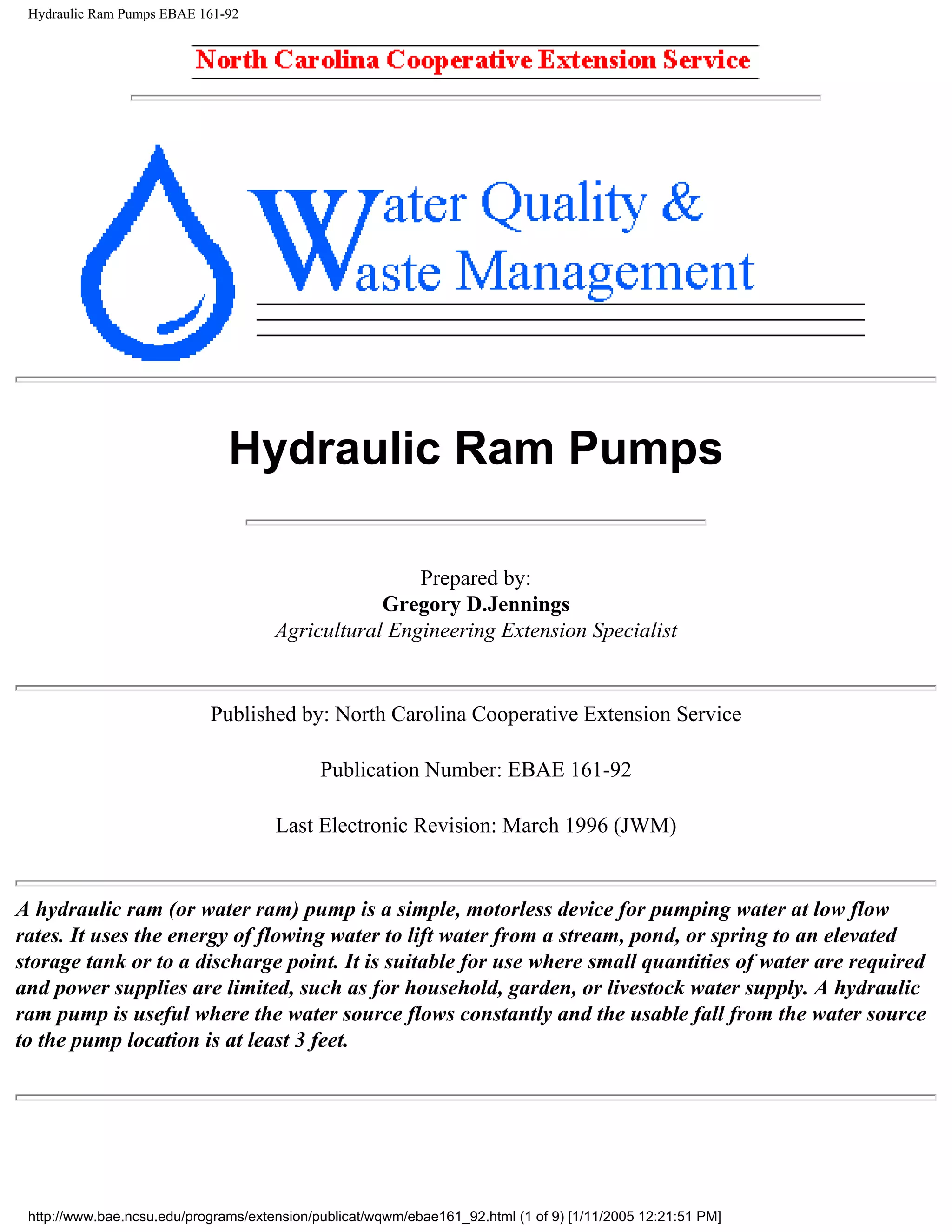 Home-Made Hydraulic Ram Pump - Clemson University | PDF