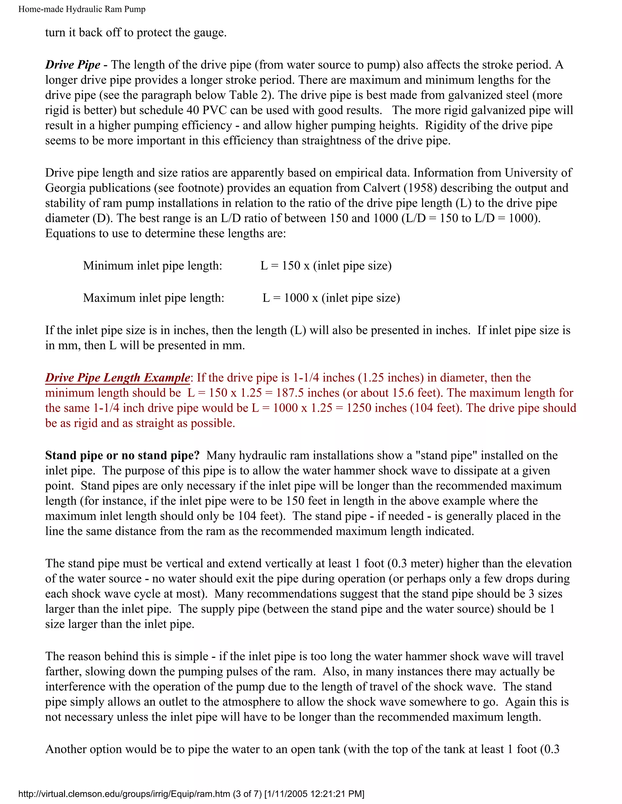 Home-Made Hydraulic Ram Pump - Clemson University | PDF