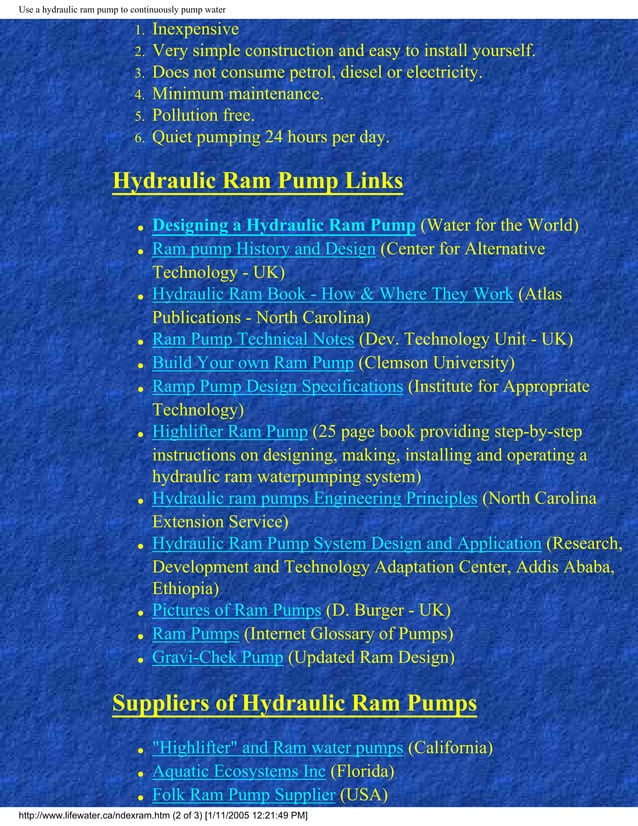 Home-Made Hydraulic Ram Pump - Clemson University | PDF