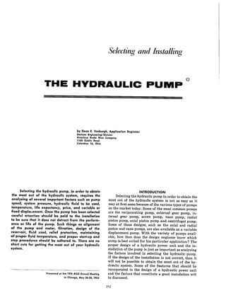 Selecting and Installing the Hydraulic Pump | PDF