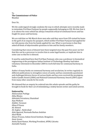 Ram puniyani letter | PDF