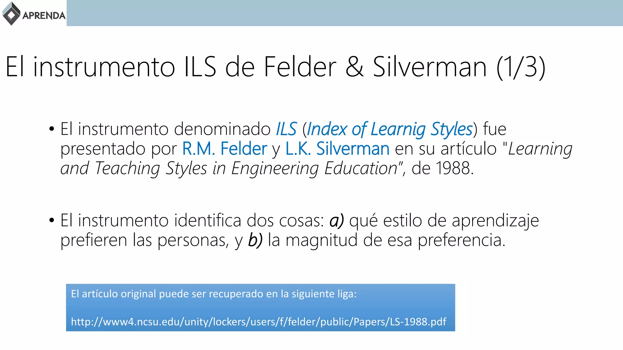 Felder - Silverman ILS (index of learning style) y su interpretación | PDF