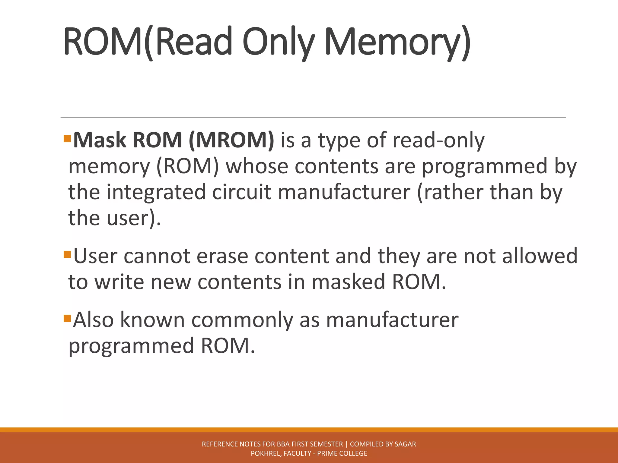 Primary Memory: RAM, ROM and their Types | PDF