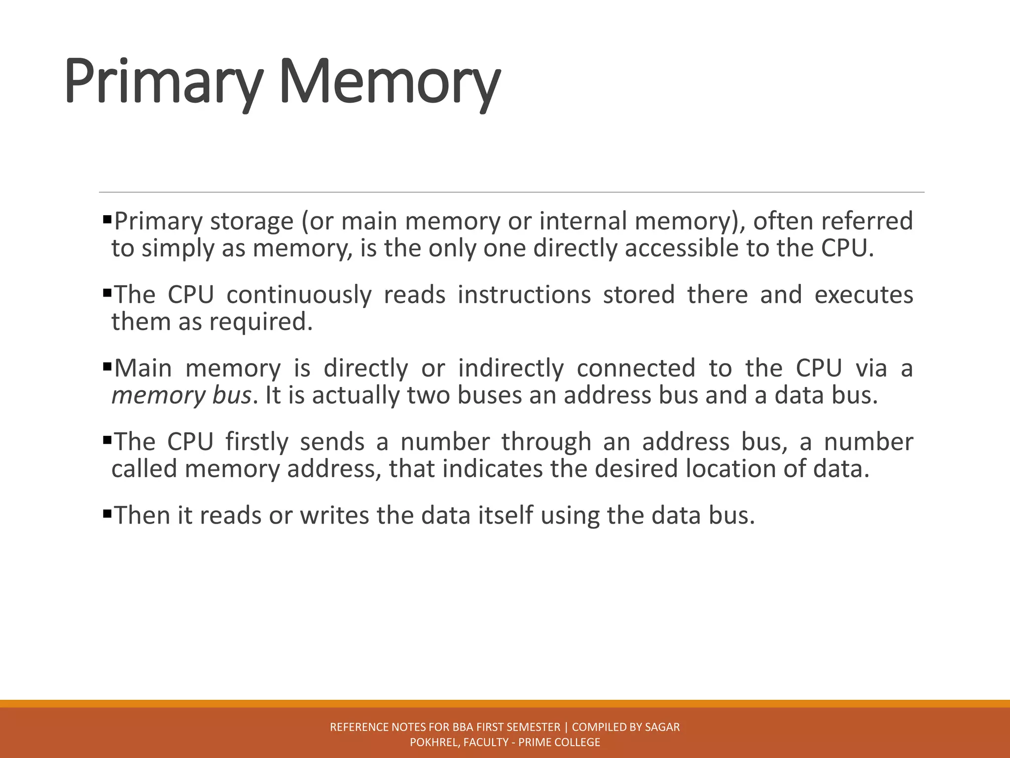 Primary Memory: RAM, ROM and their Types | PDF