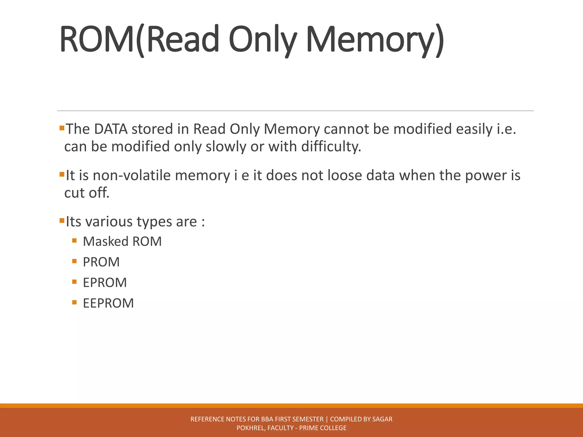 Primary Memory: RAM, ROM and their Types | PDF | Data Storage and ...