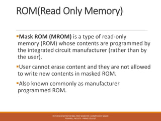 Primary Memory: RAM, ROM and their Types | PDF