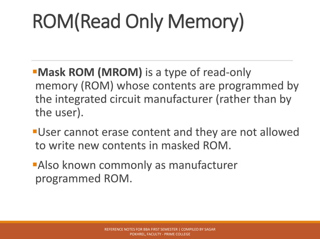 Primary Memory: RAM, ROM and their Types | PDF | Data Storage and ...