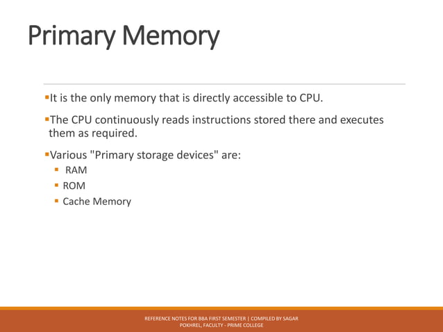 Primary Memory: RAM, ROM and their Types | PDF | Data Storage and Warehousing | Computing