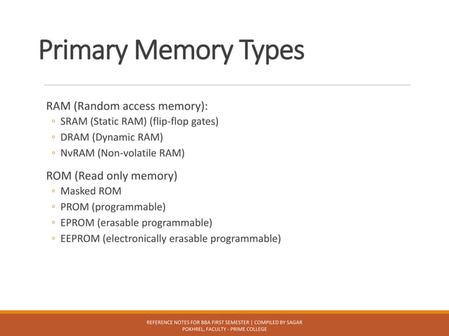 Primary Memory: RAM, ROM and their Types | PDF | Data Storage and ...