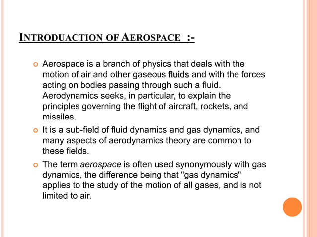 Advantge of Fluid Mechanics in airospace | PPT