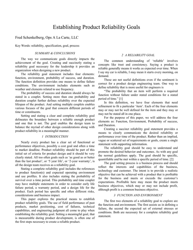 RAMS 2013 Establishing Product Reliability Goals | PDF