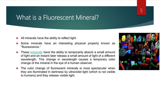Fluorescent and phosphorescence minerals | PPTX | Chemistry | Science