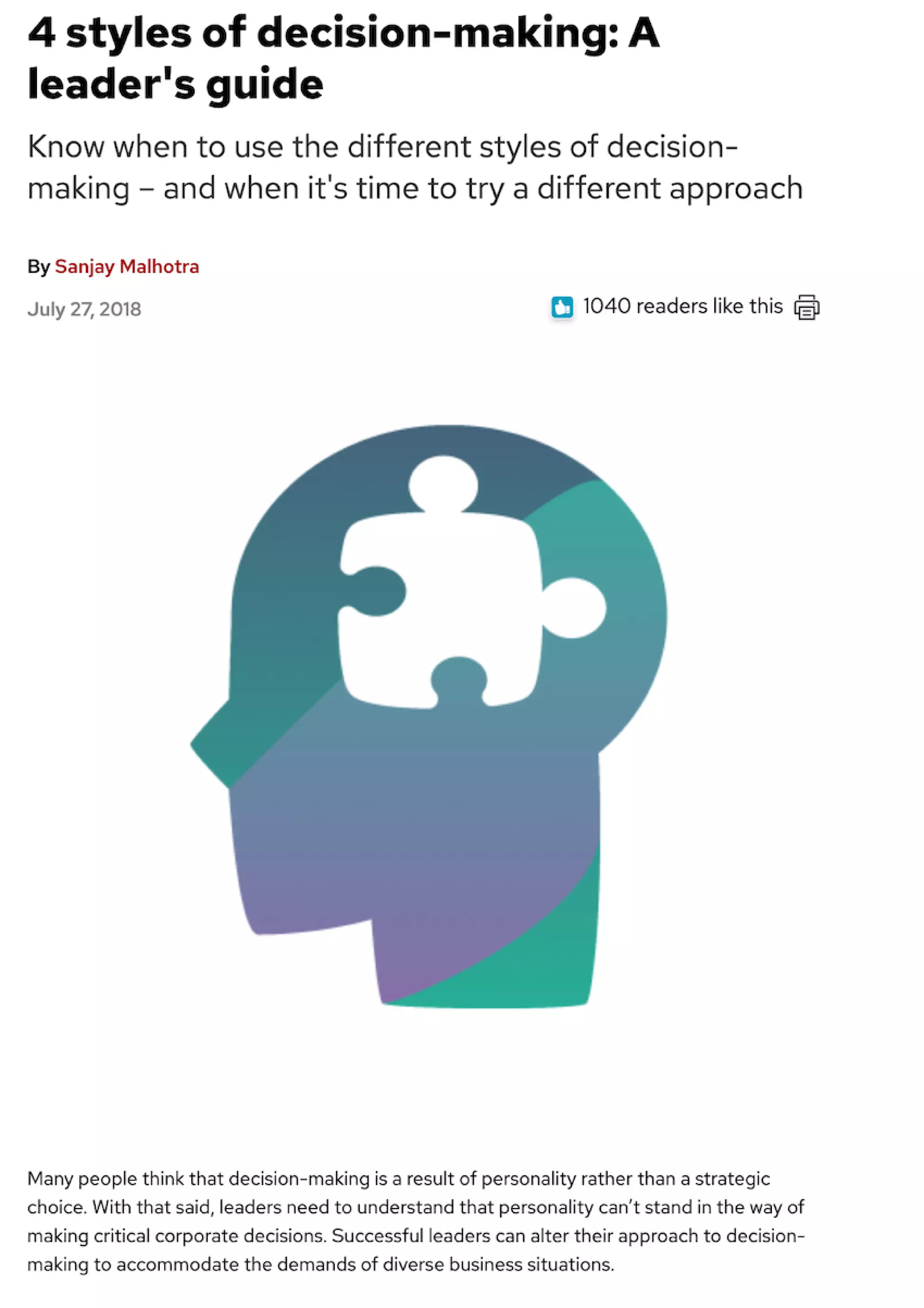 4 styles of decision-making: A leader's guide | PDF