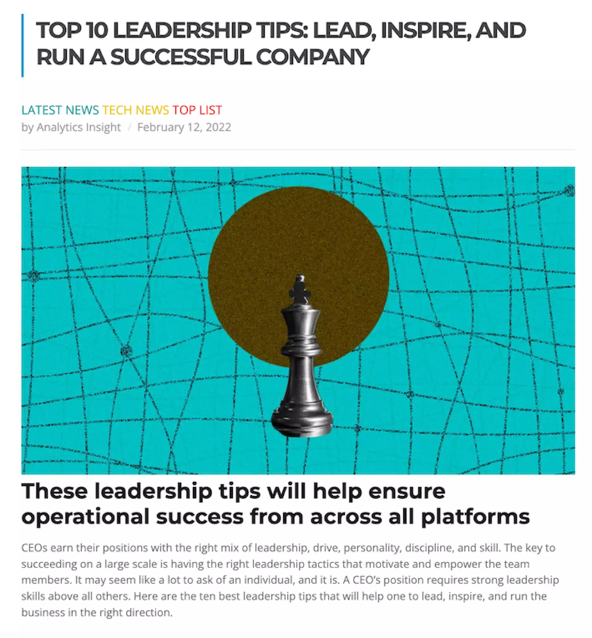 TOP 10 LEADERSHIP TIPS: LEAD, INSPIRE, AND RUN A SUCCESSFUL COMPANY | PDF
