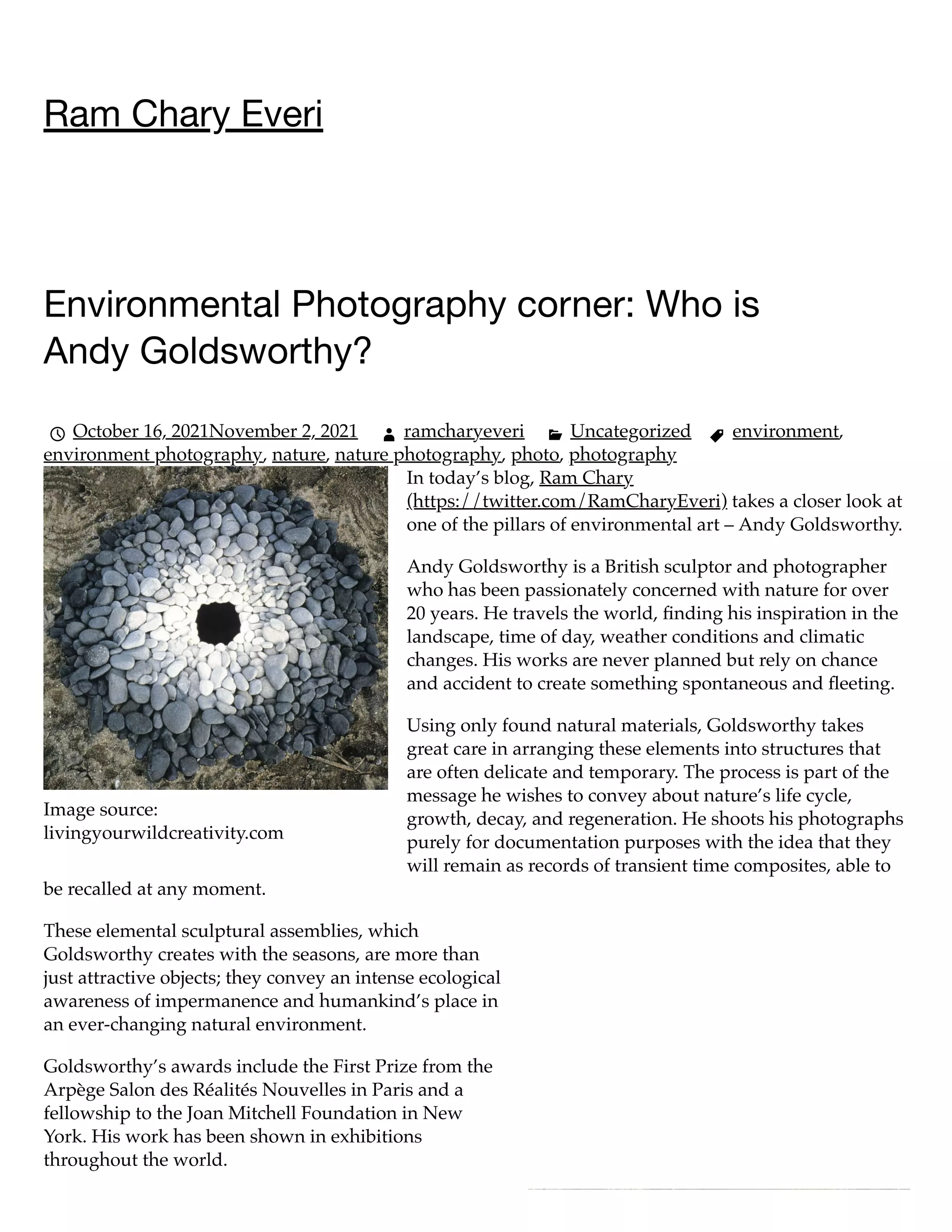 Environmental Photography corner: Who is Andy Goldsworthy? | PDF
