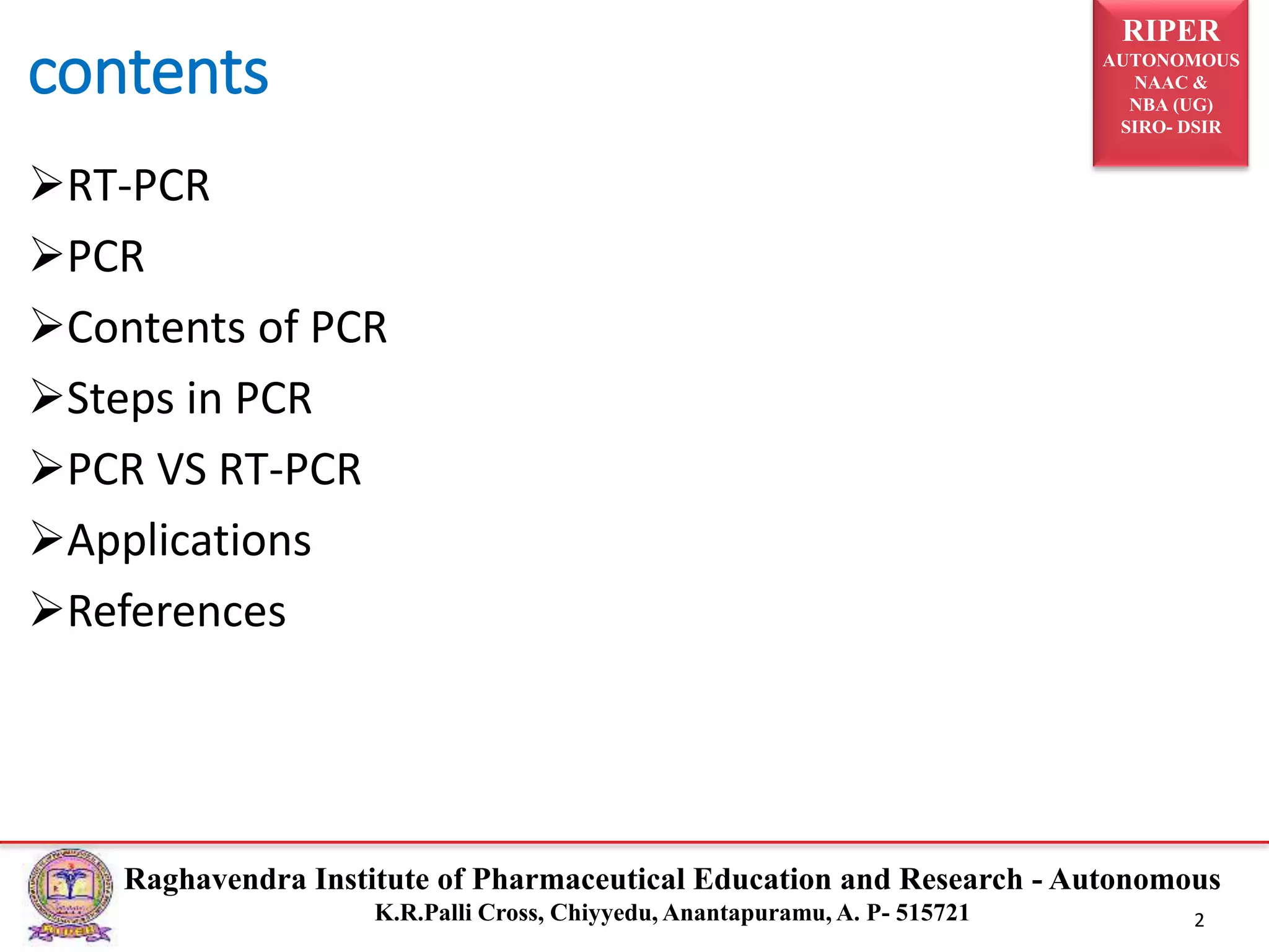 PCR and RT-PCR | PPTX