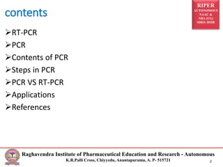 PCR and RT-PCR | PPTX | Chemistry | Science