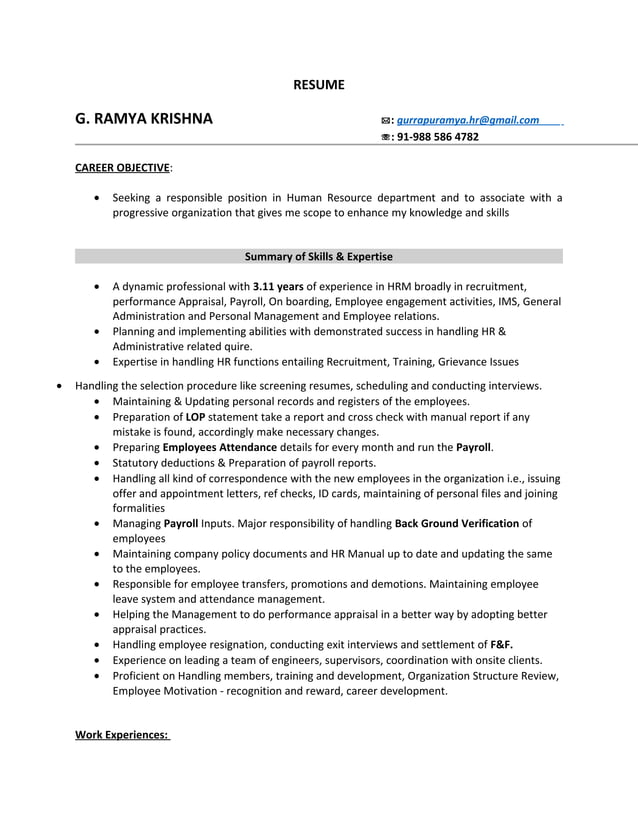 Ramya krishna g resume | PDF