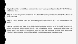 Cryptographic Transmission for Secured Medical Images using DWT,DCT and SHA | PPTX