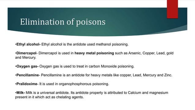 Poisons and principle for treatment of poisoning