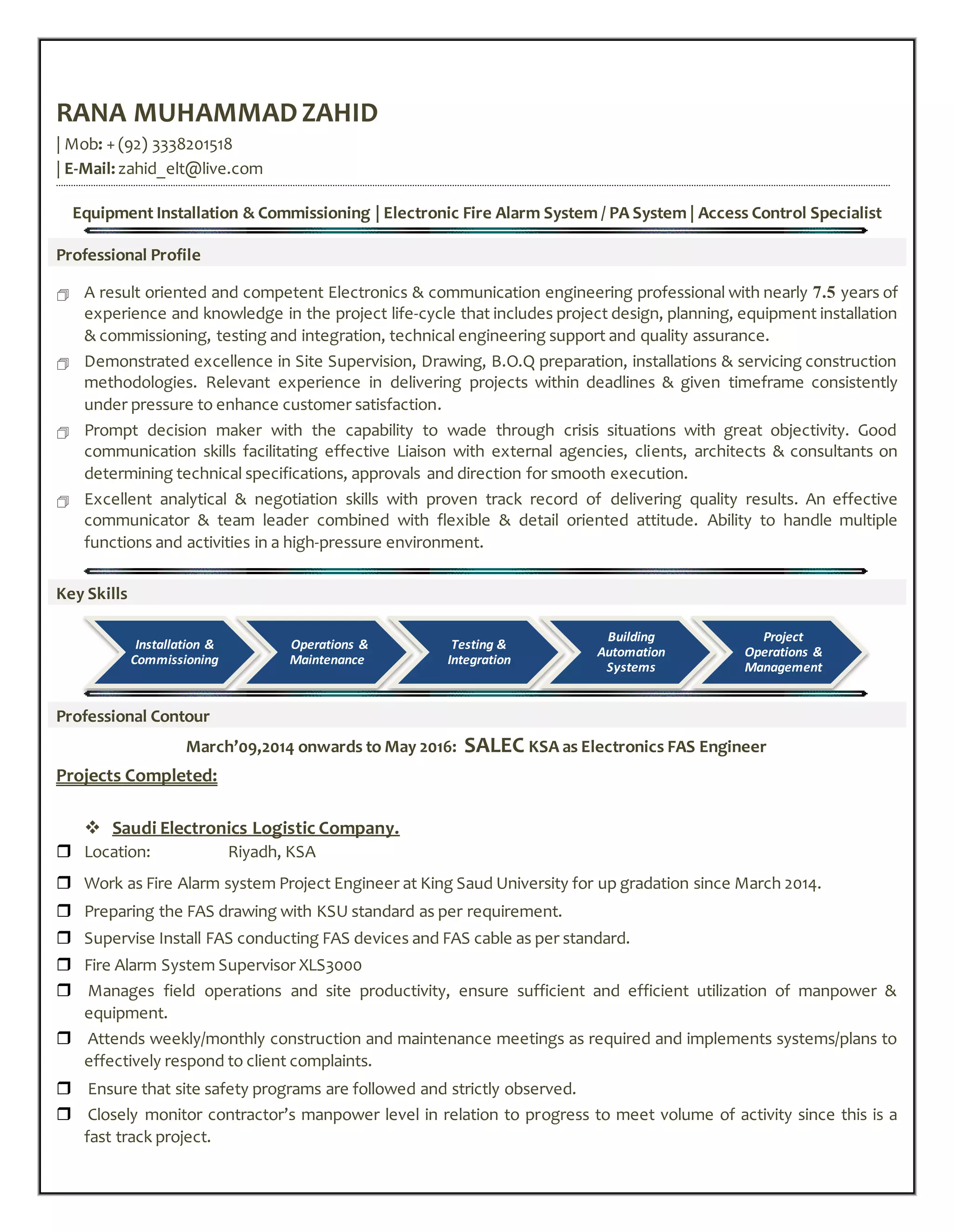 Rana muhammad z ahid cv Fire Alarm Engineer | DOCX