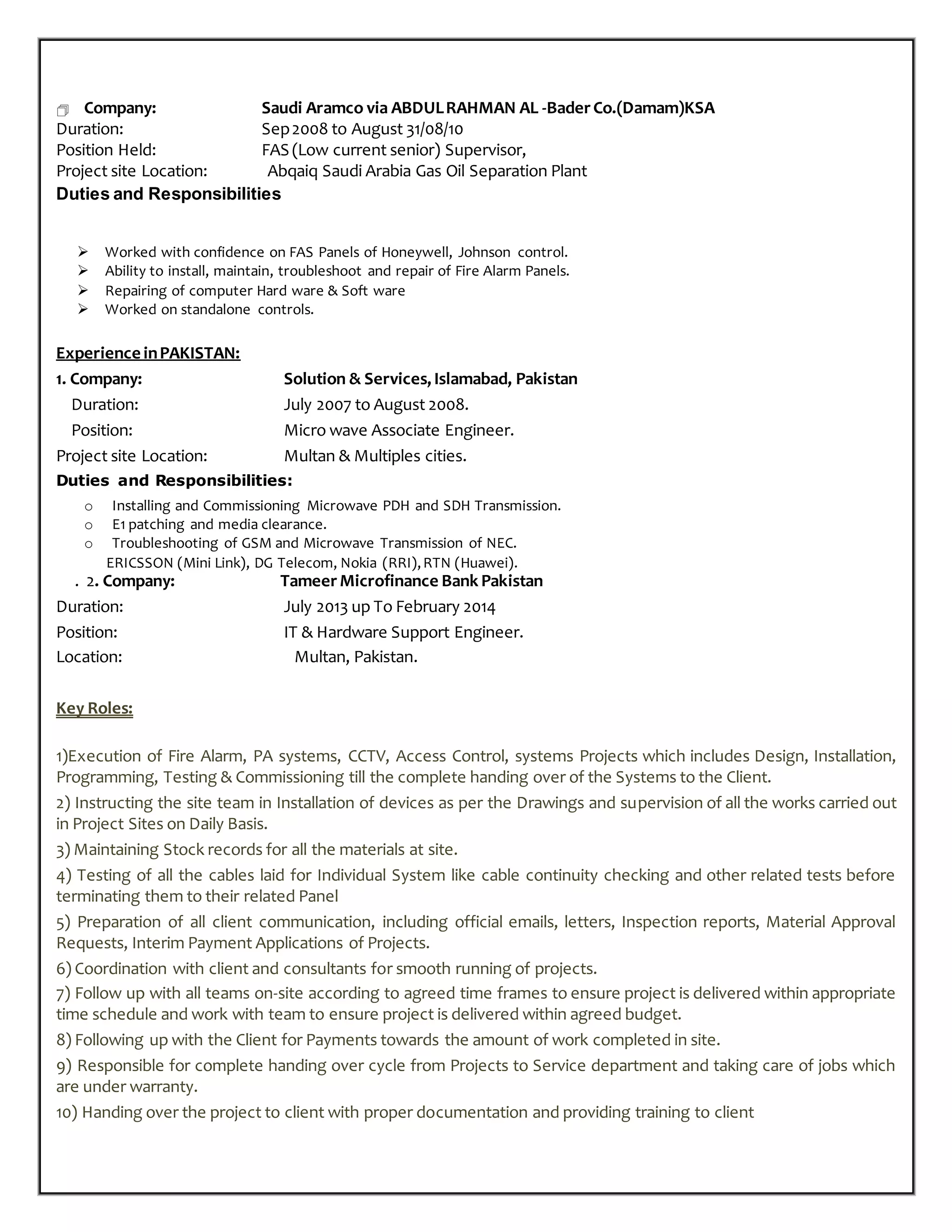 Rana muhammad z ahid cv Fire Alarm Engineer | DOCX