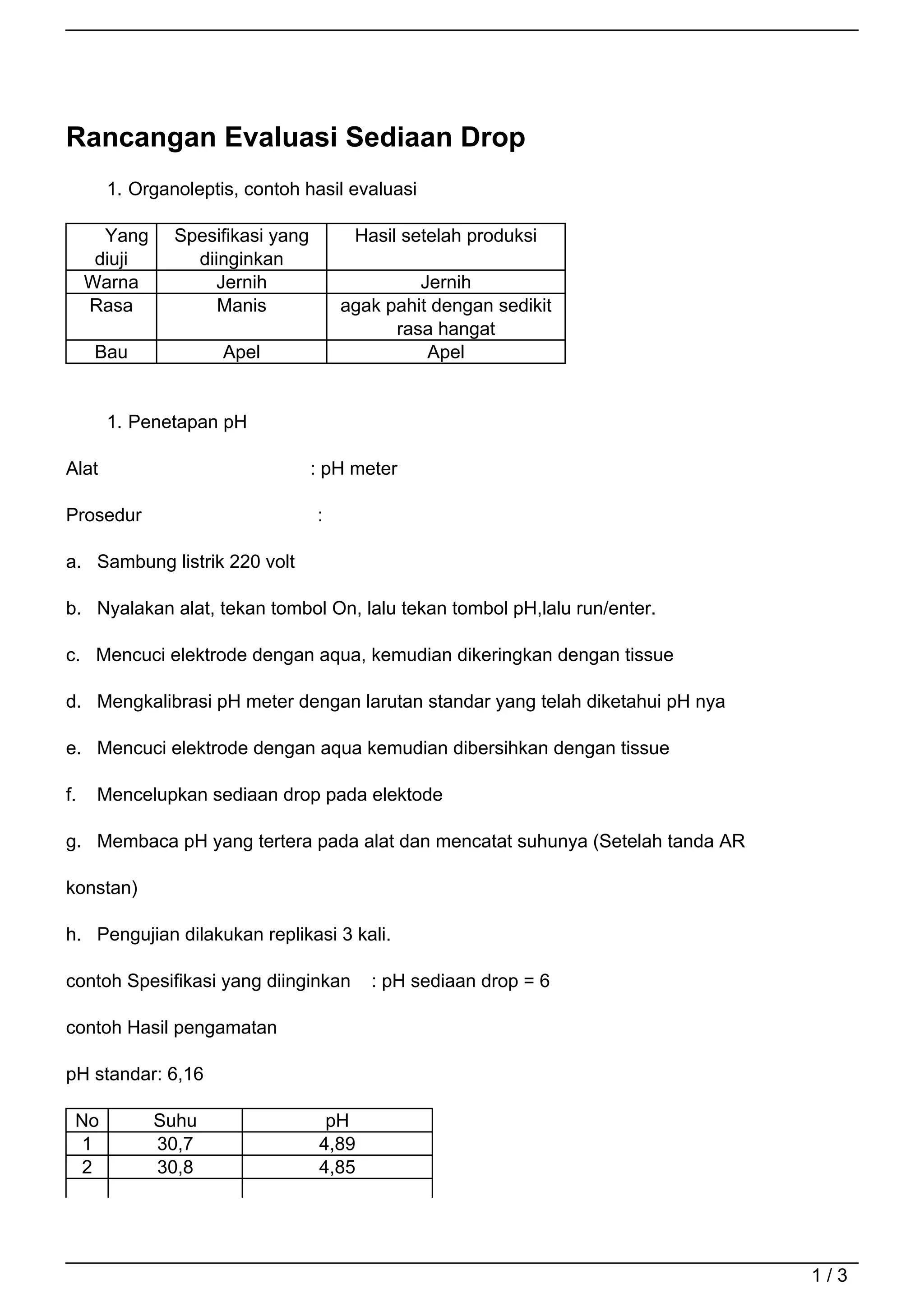 Rancangan Evaluasi Sediaan Drop | PDF