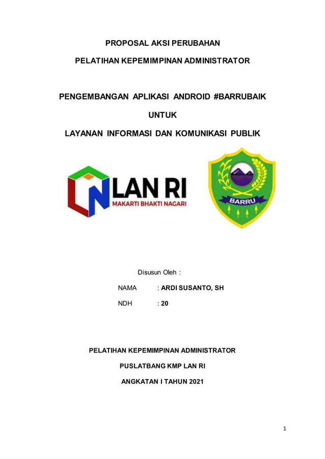 Draft Rancangan Aksi Perubahan Pelatihan Kepemimpinan Administrator 