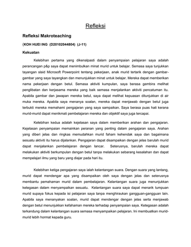 Rancangan harian dan refleksi makropengajaran | DOCX