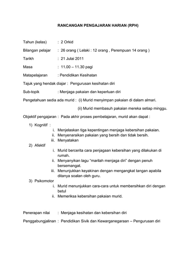 Rancangan pengajaran harian | DOCX
