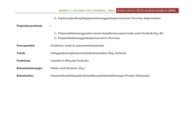 Rancangan pengajaran harian berpusatkan murid | DOCX