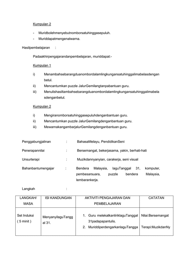Rancangan pengajaran harian g3 rabu bm | PDF