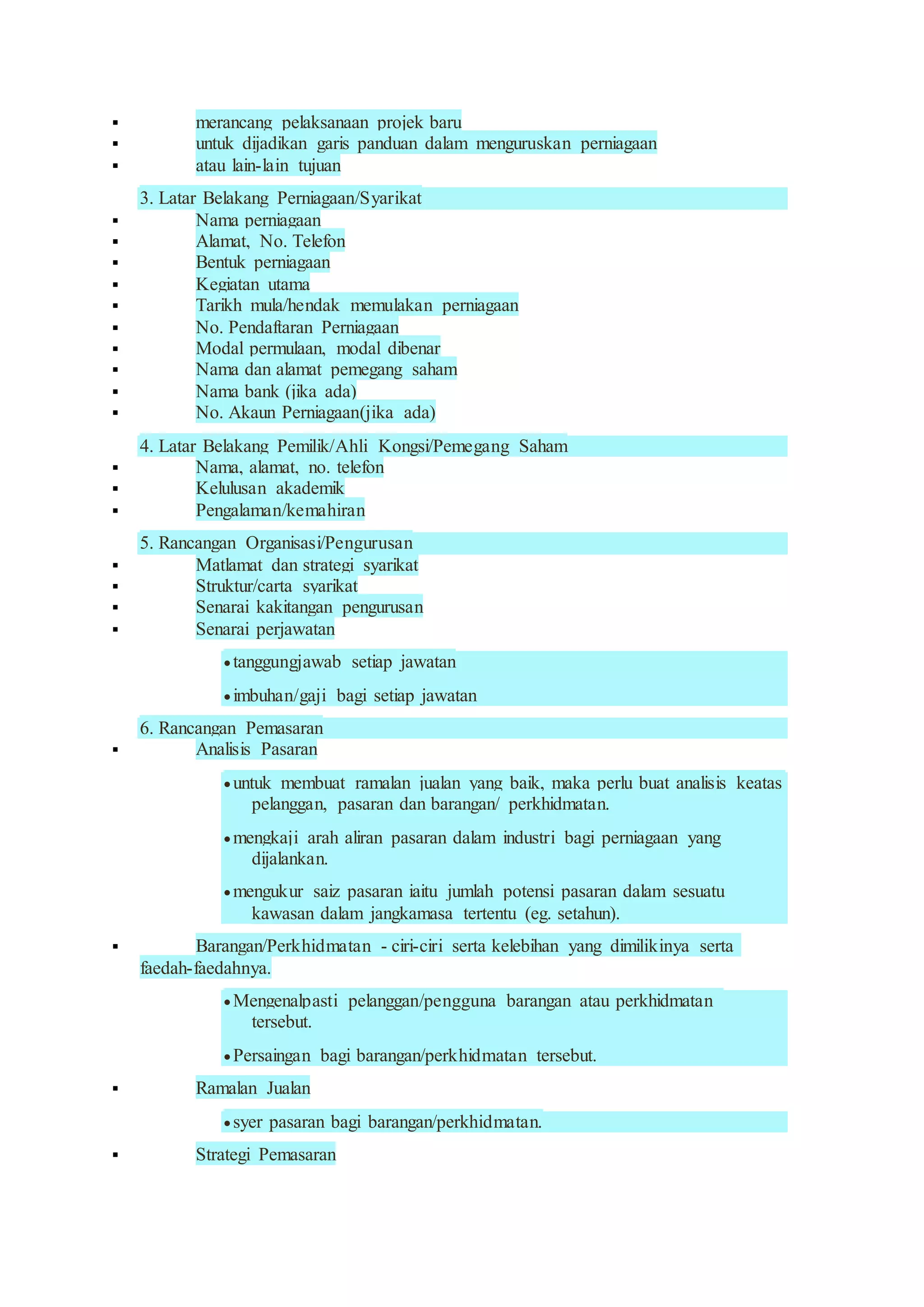 Rancangan perniagaan | DOCX