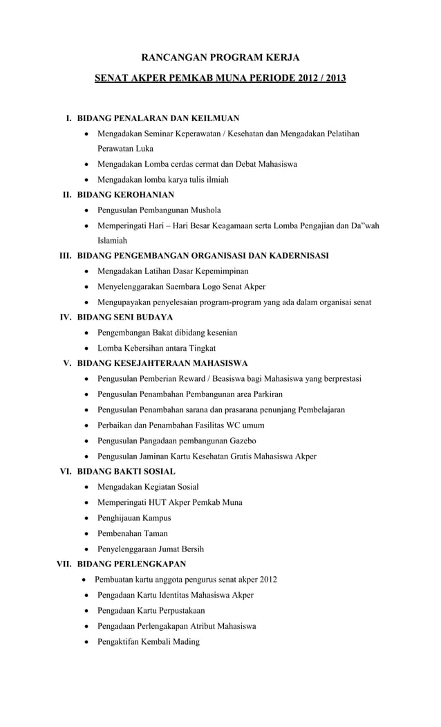 Rancangan program kerja | DOCX