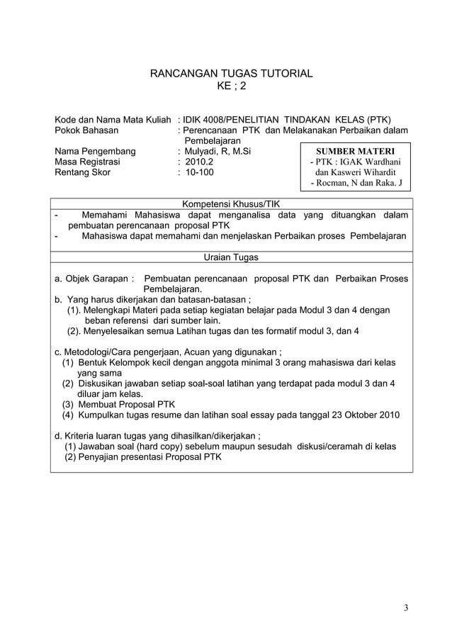 Rancangan tugas ptk | DOC