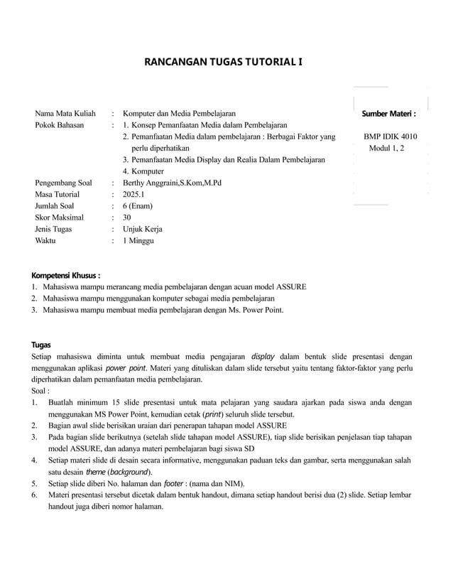 RancanganTugaskuliah universitas terbuka | DOCX