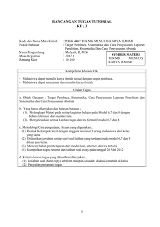 Rancangan tugas tutorial teknik menulis ki | DOCX