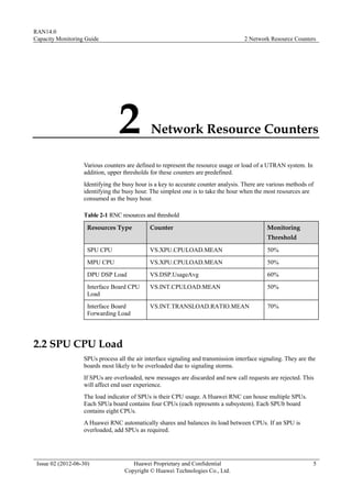 RAN capacity monitoring guide Huawei Telecom | PDF