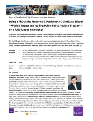 RAND Graduate School - PhD in Public Policy Information Session | PDF