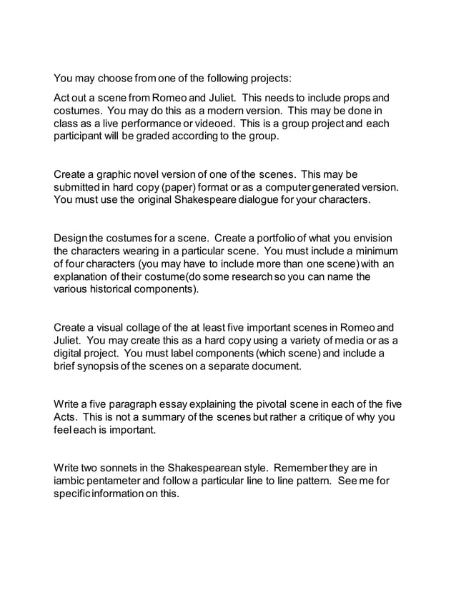 Verna Benner Romeo and Juliet final project | DOCX | Theater | Fine Art