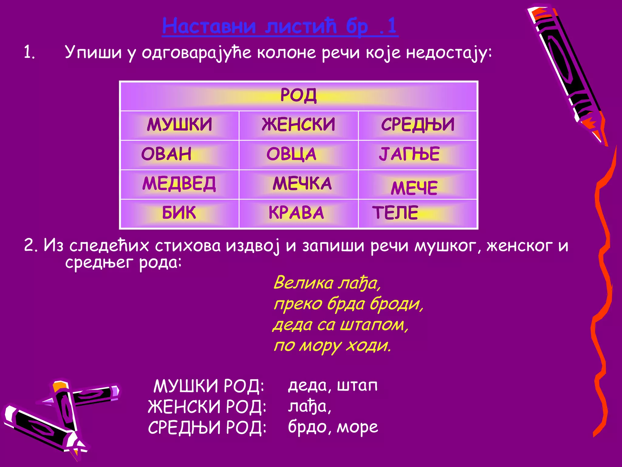 Rod i broj imenica, 2. razred | PPSX